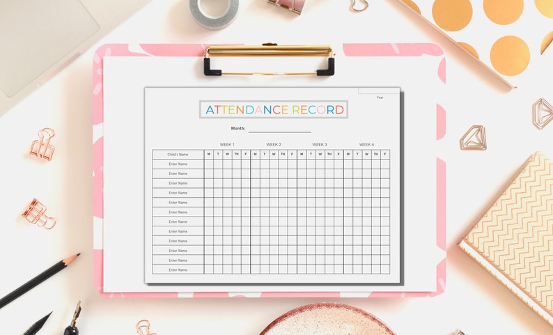 Editable Monthly Student Attendance Sheet (4 Weeks), 11 X 8.5", Daycares, Homeschools, and ...