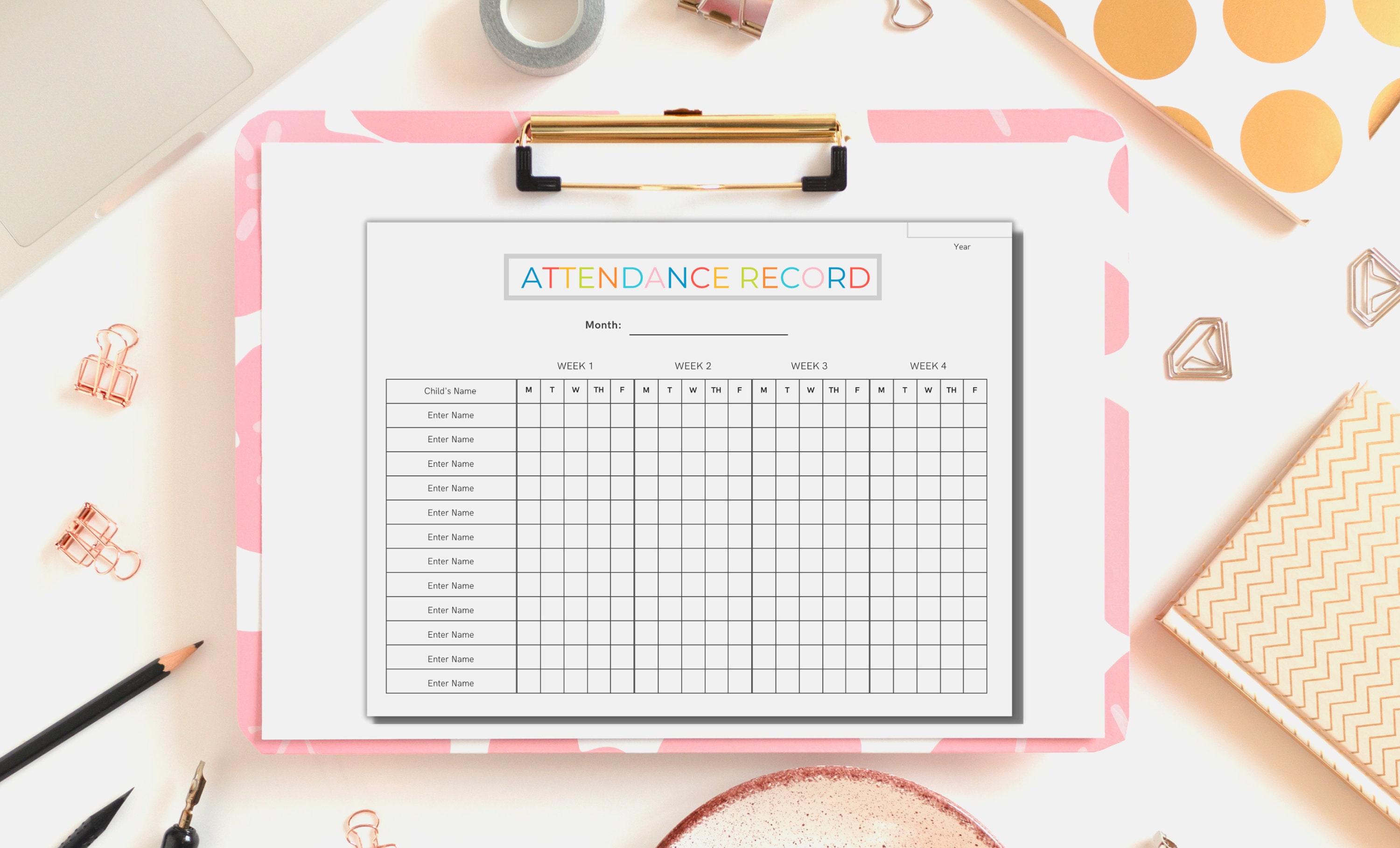 Editable Monthly Student Attendance Sheet (4 Weeks), 11 X 8.5 ...