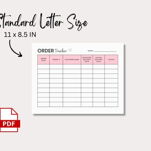 Order Tracker (pink Version), Small Business Order Form, Printable ...