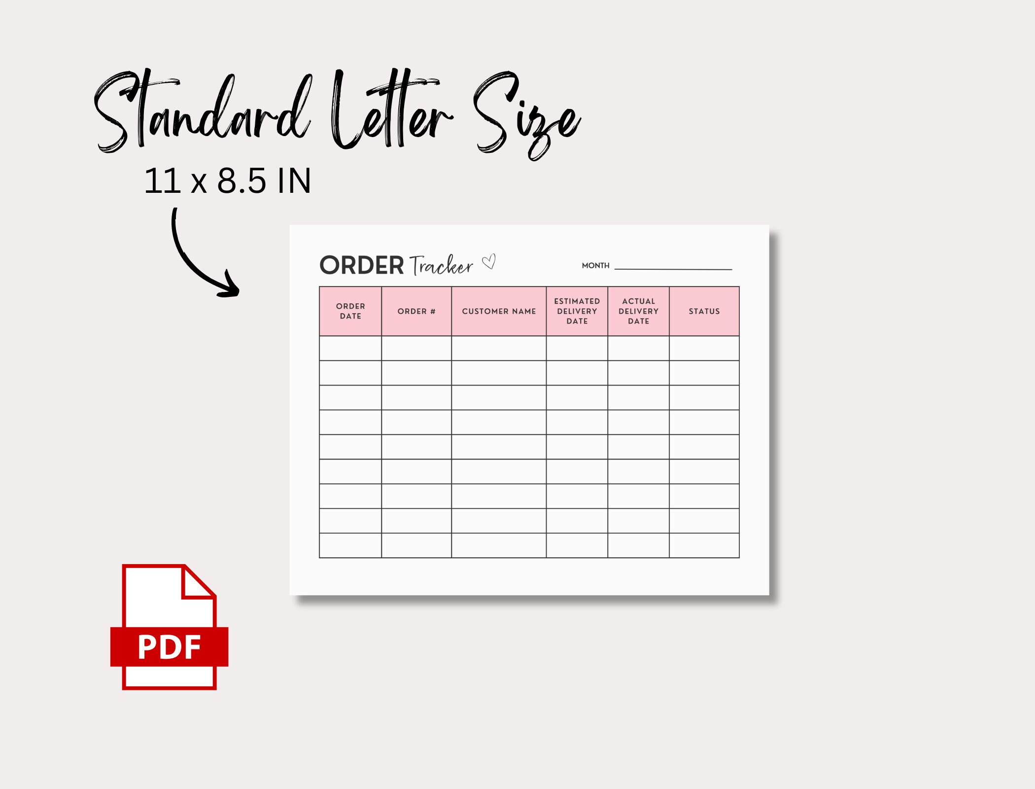 Order Tracker (pink Version), Small Business Order Form, Printable ...