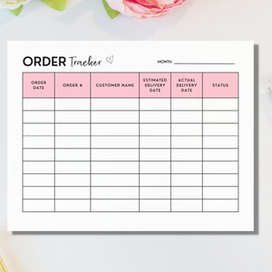 Order Tracker (pink Version), Small Business Order Form, Printable ...
