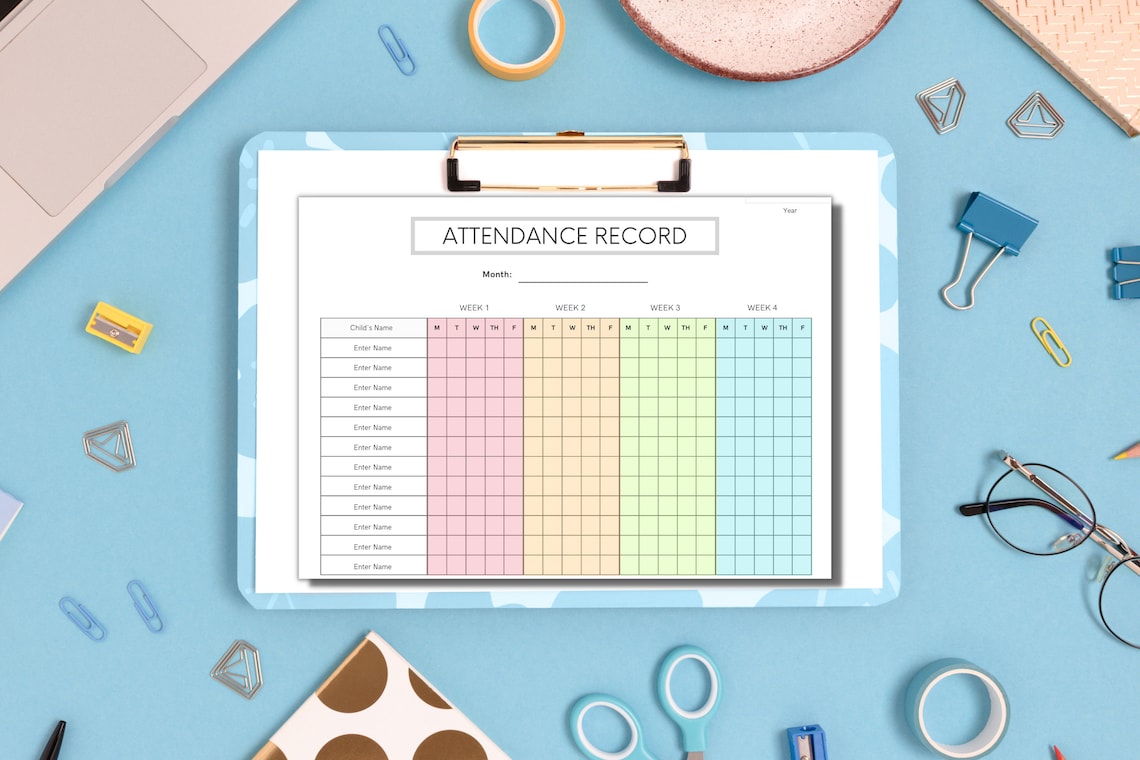 Editable Multicolor Student Attendance Tracker (4 Weeks), Daycares ...