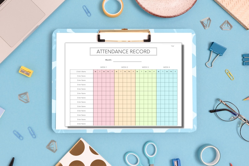 Editable Multicolor Student Attendance Tracker (4 Weeks), Daycares, Homeschools, Preschools ...