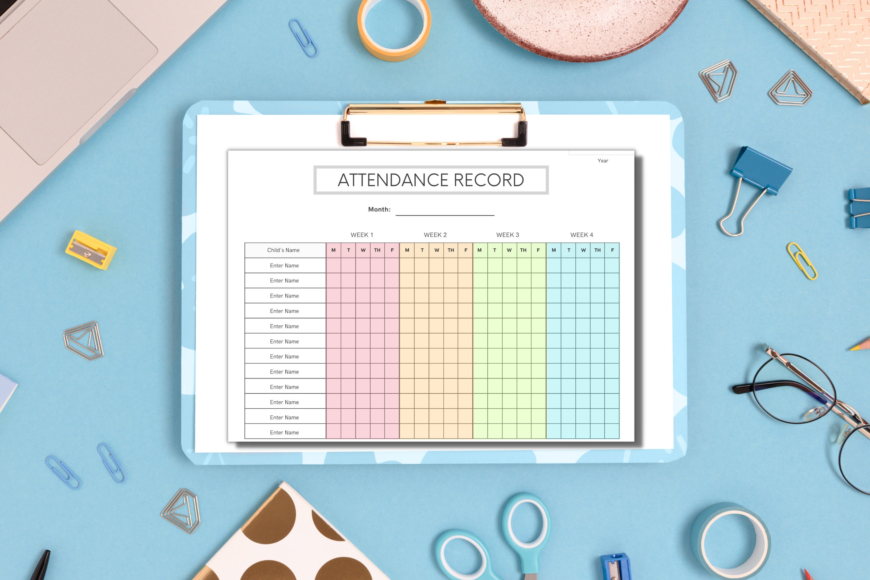 Editable Multicolor Student Attendance Tracker (4 Weeks), Daycares ...