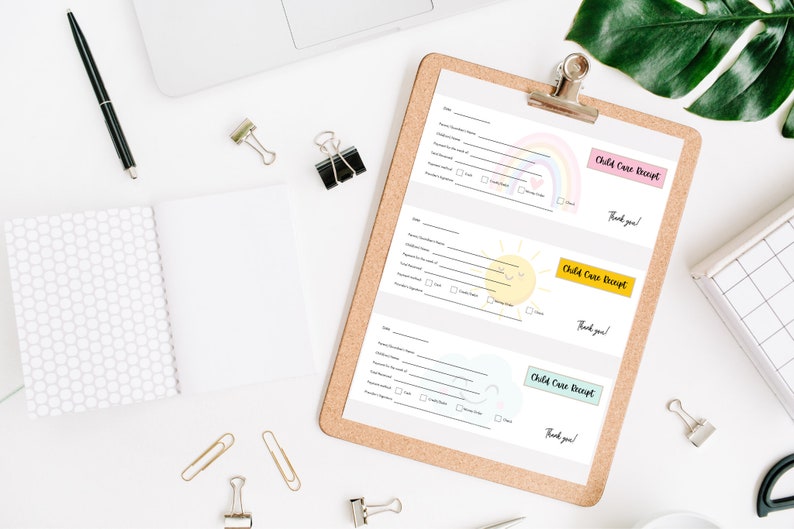 Colorful Child Care Receipt Templates, Printable Daycare Receipts, Cute ...