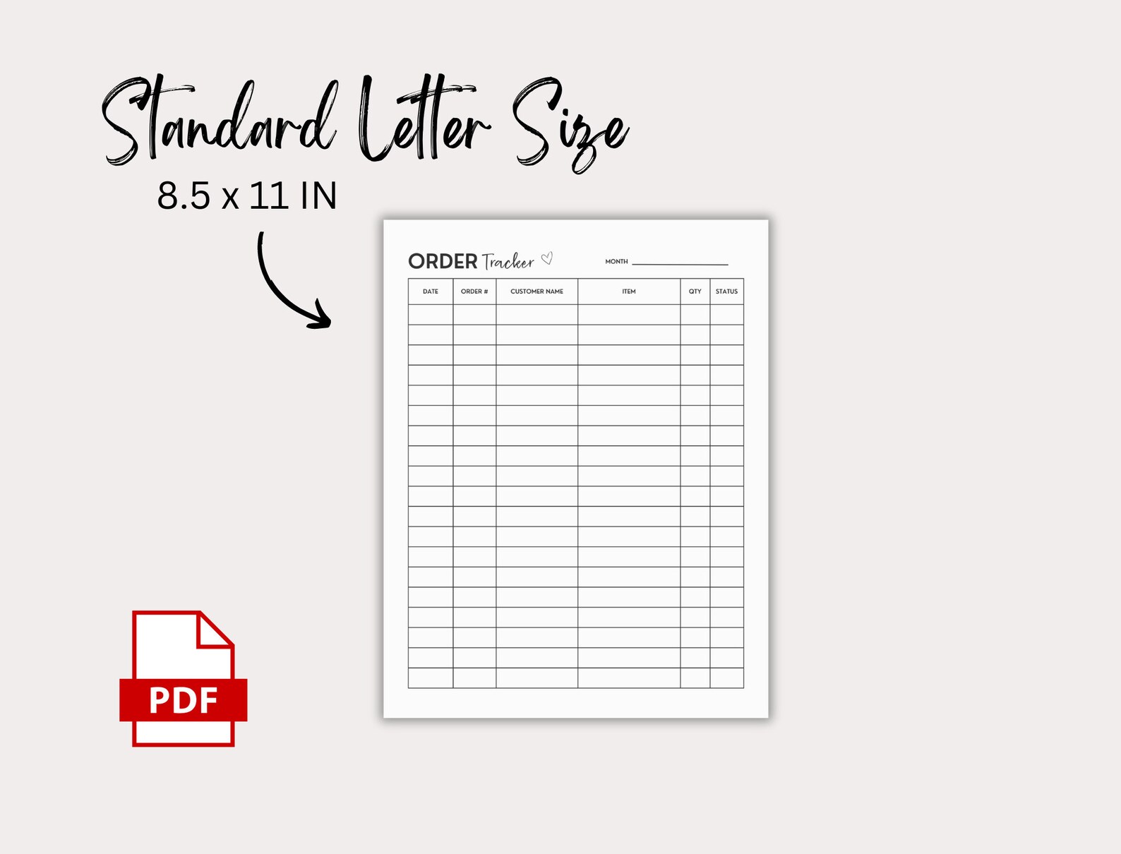 BW Printable Order Tracker, 8 X 11.5 ", Small Business Order Form ...