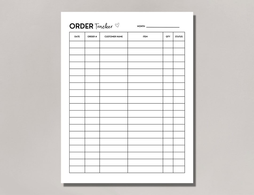 BW Printable Order Tracker, 8 X 11.5 ", Small Business Order Form ...