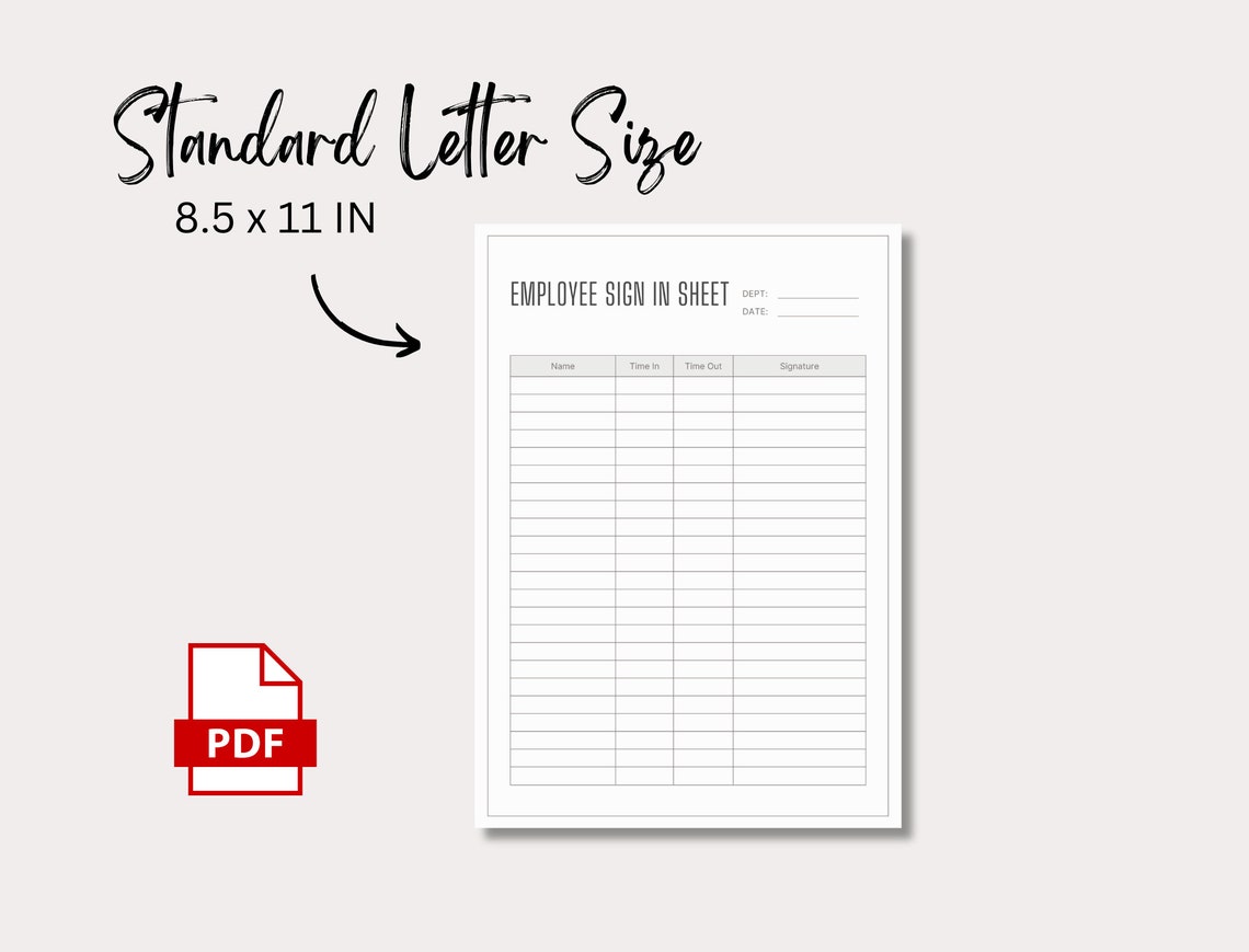 Employee Sign in Sheet Template, Attendance Tracker, Office Attendance ...