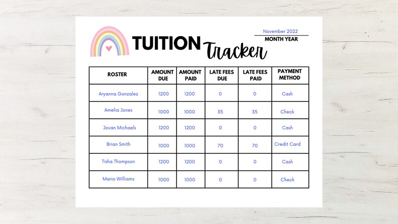 Tuition Tracker (rainbow Version) | Daycares, Homeschools, Preschools ...