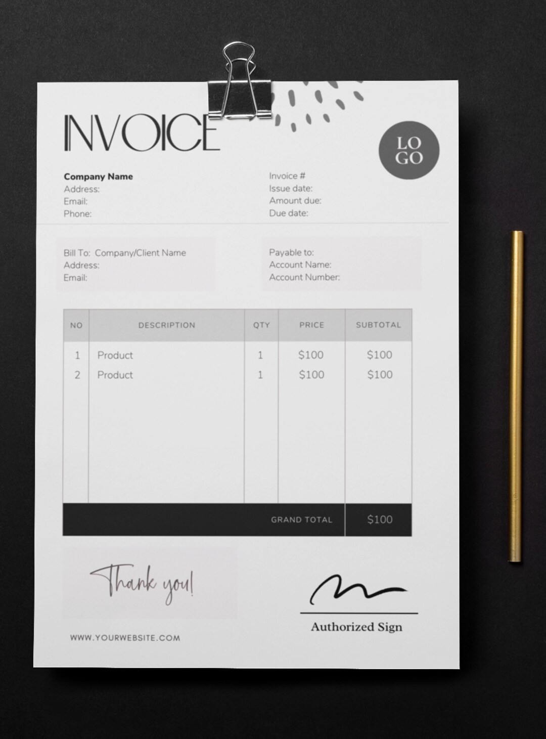 Modern Small Business Invoice Template | Instant Download | Printable ...