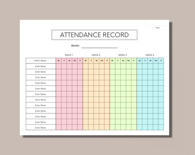 Editable Multicolor Student Attendance Tracker (4 Weeks), Daycares ...
