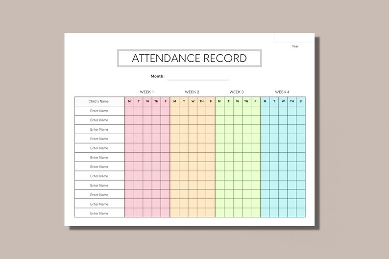 Editable Multicolor Student Attendance Tracker (4 Weeks), Daycares ...
