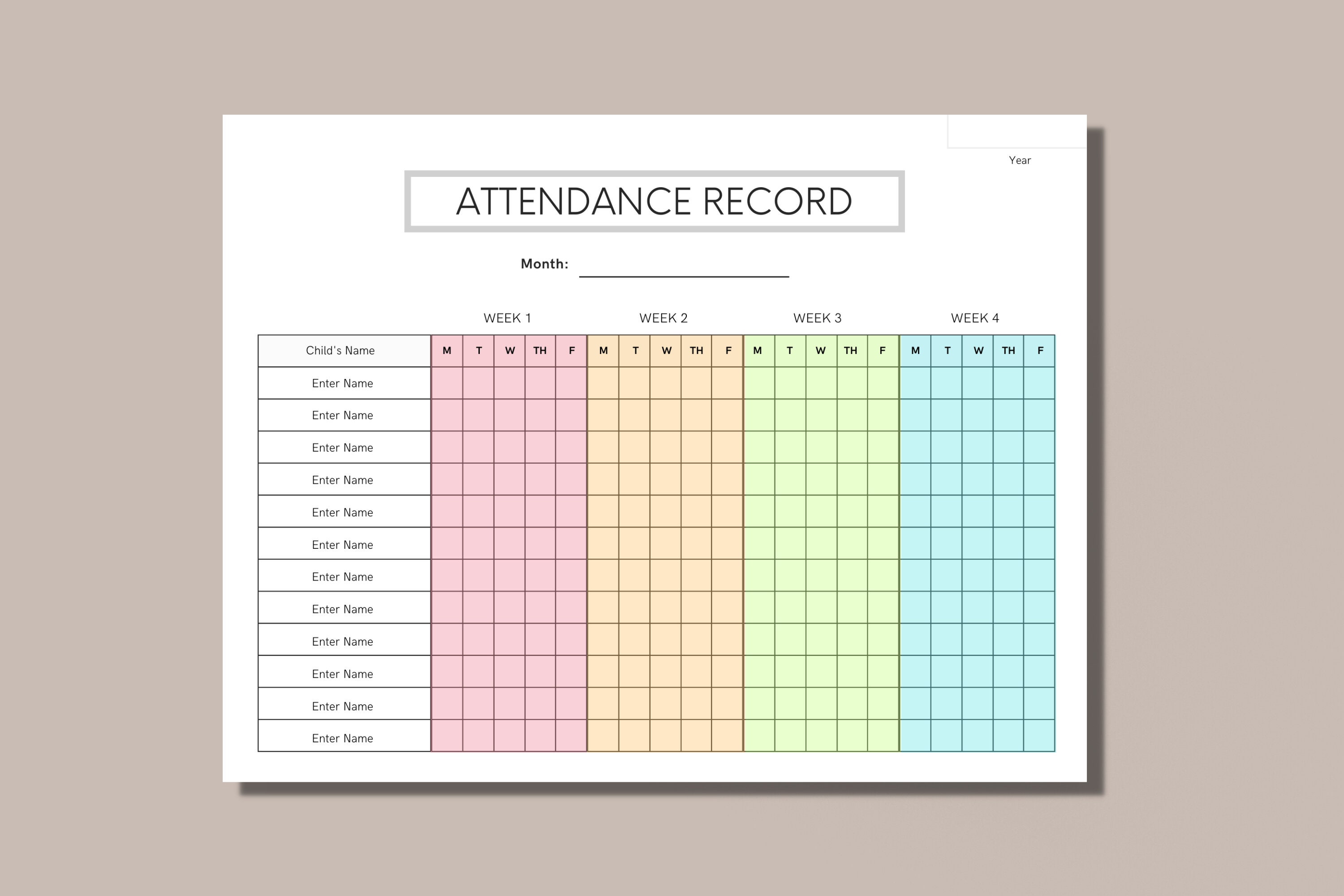 Editable Multicolor Student Attendance Tracker (4 Weeks), Daycares ...
