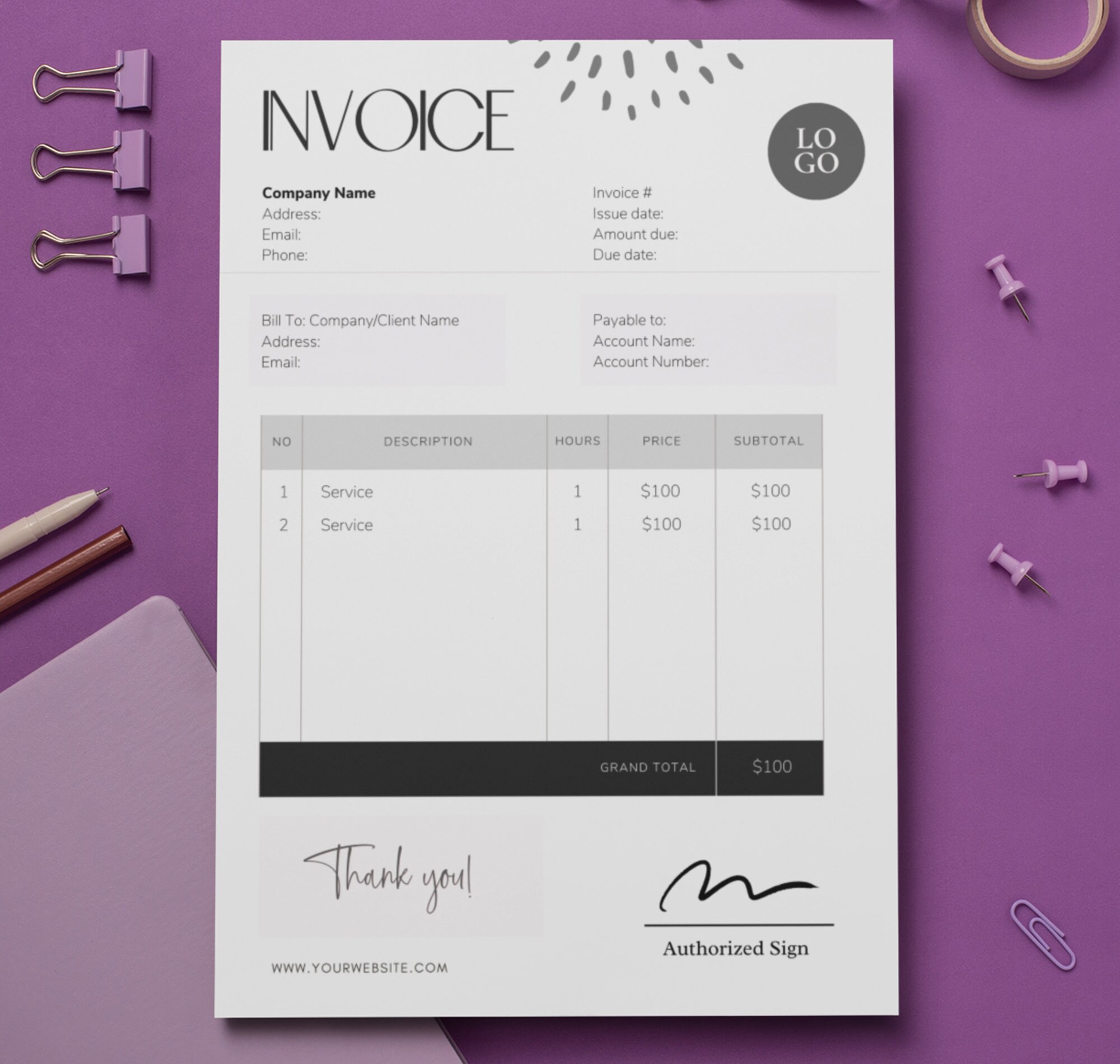 Modern Small Business Invoice Template | Instant Download | Printable ...