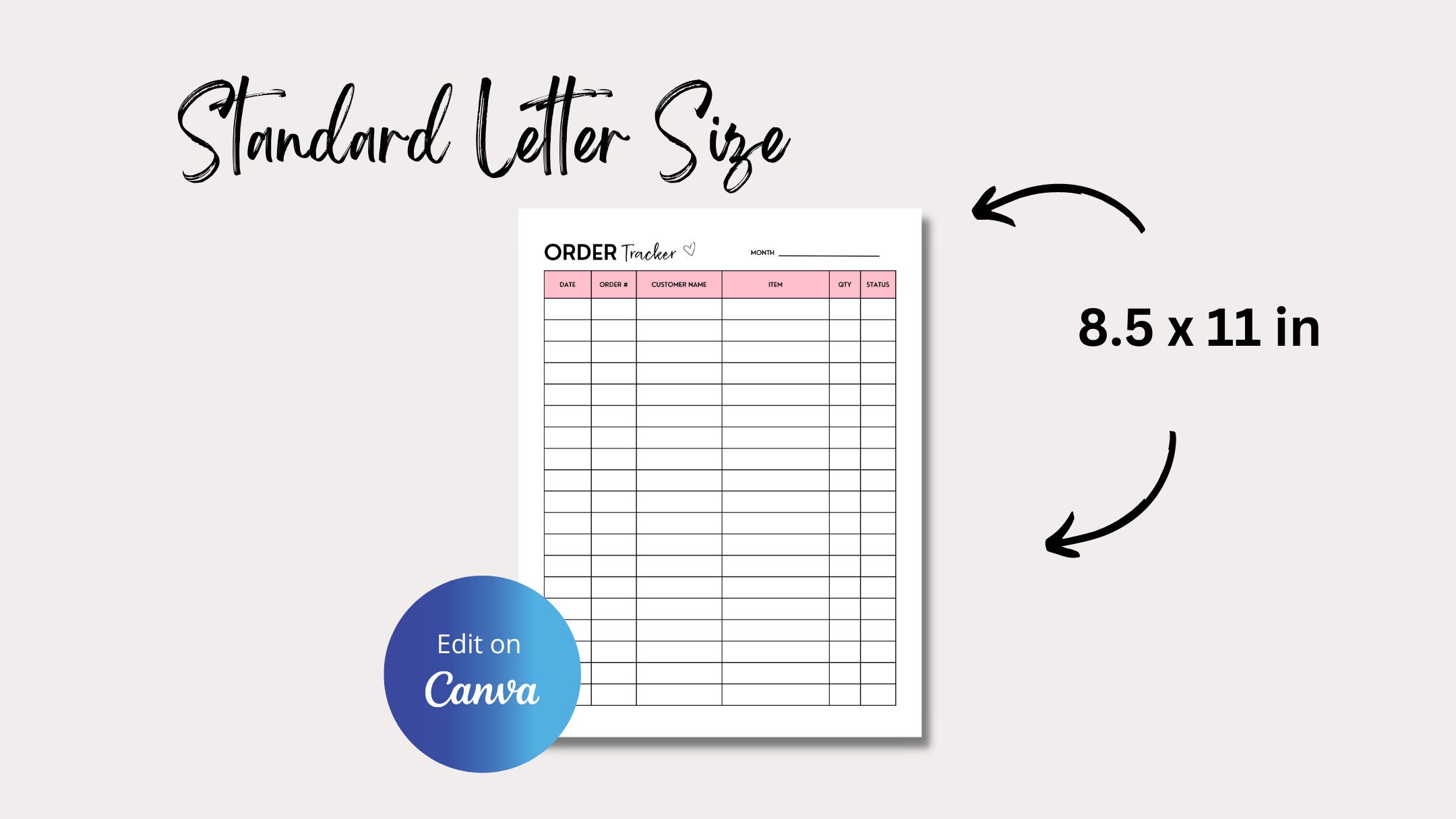 Printable Order Tracker pink Version, 8 X 11.5 , Small Business Order ...