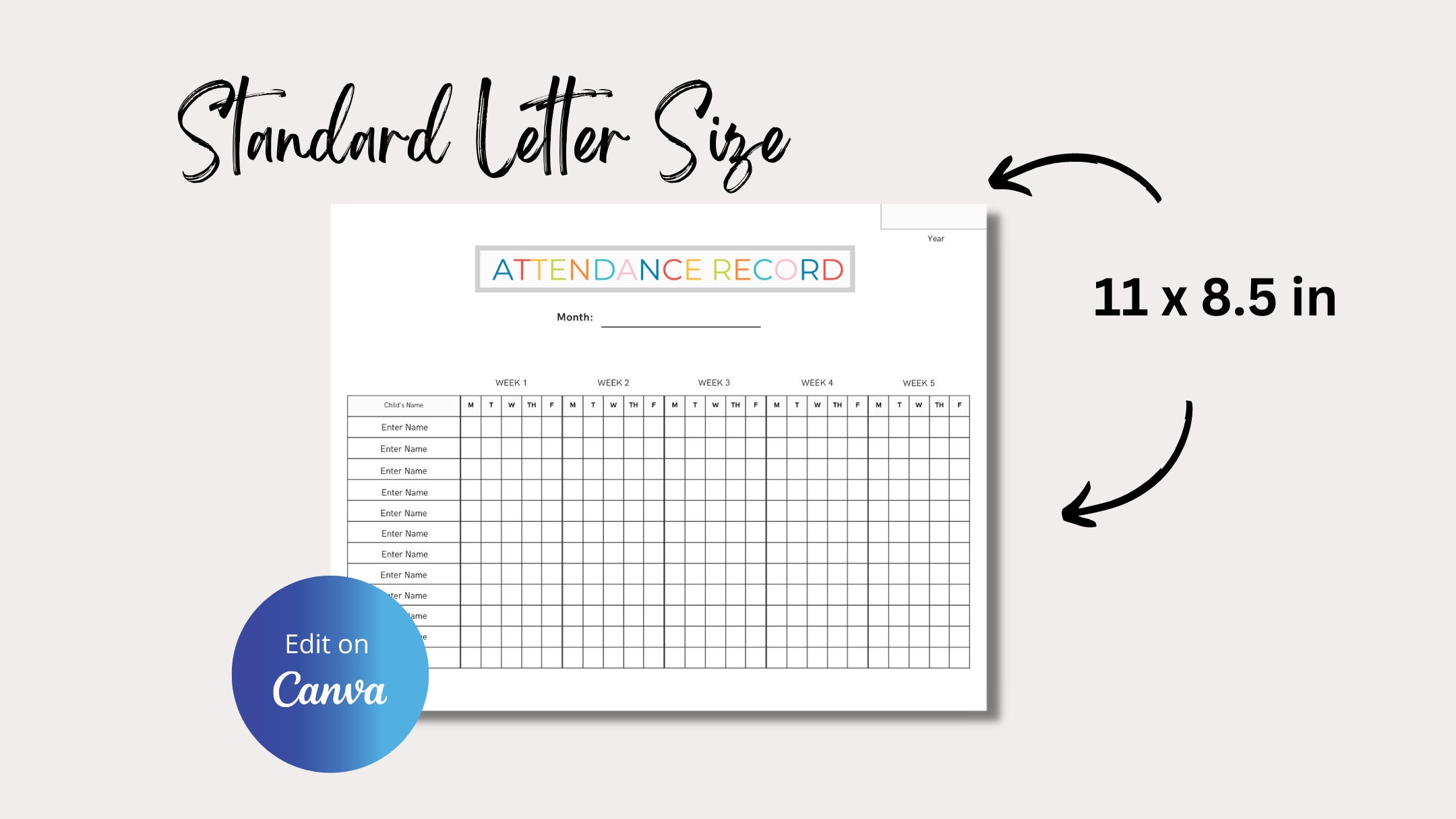 5 Week Editable Student Attendance Sheet Daycares, Homeschools ...