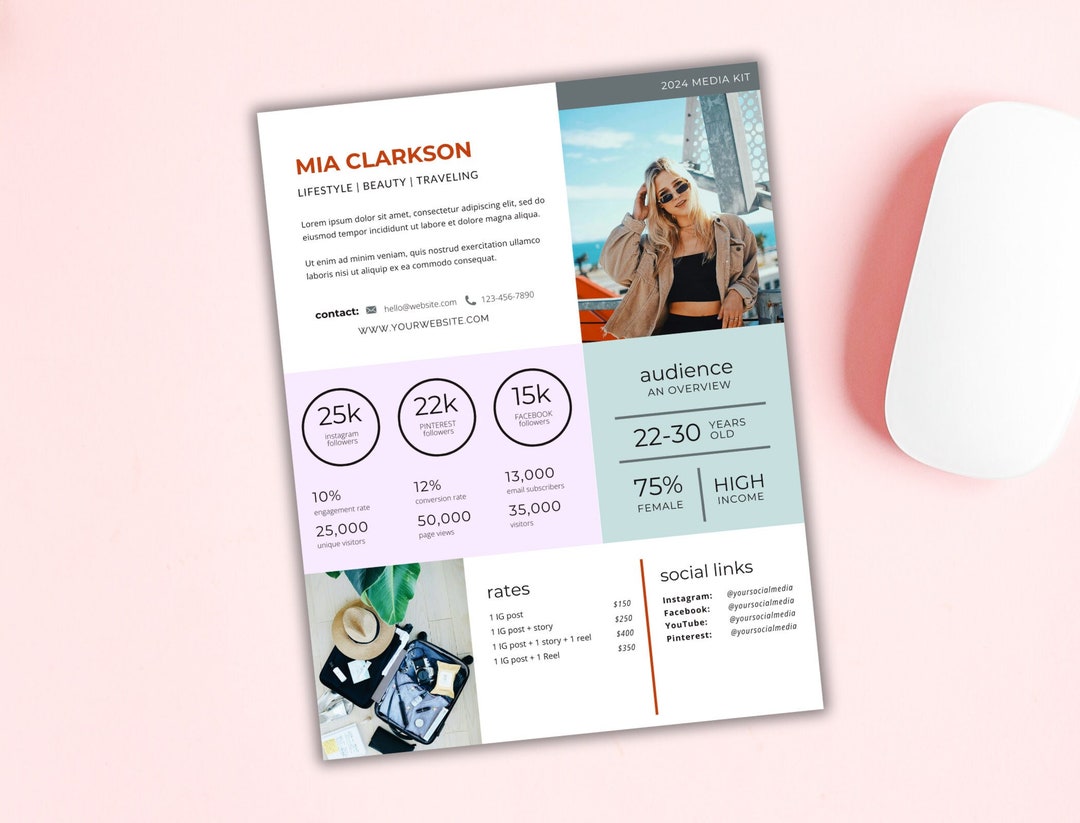 Blue 1-page Media Kit, Media Kit Template, Digital Media Kit, Branding ...