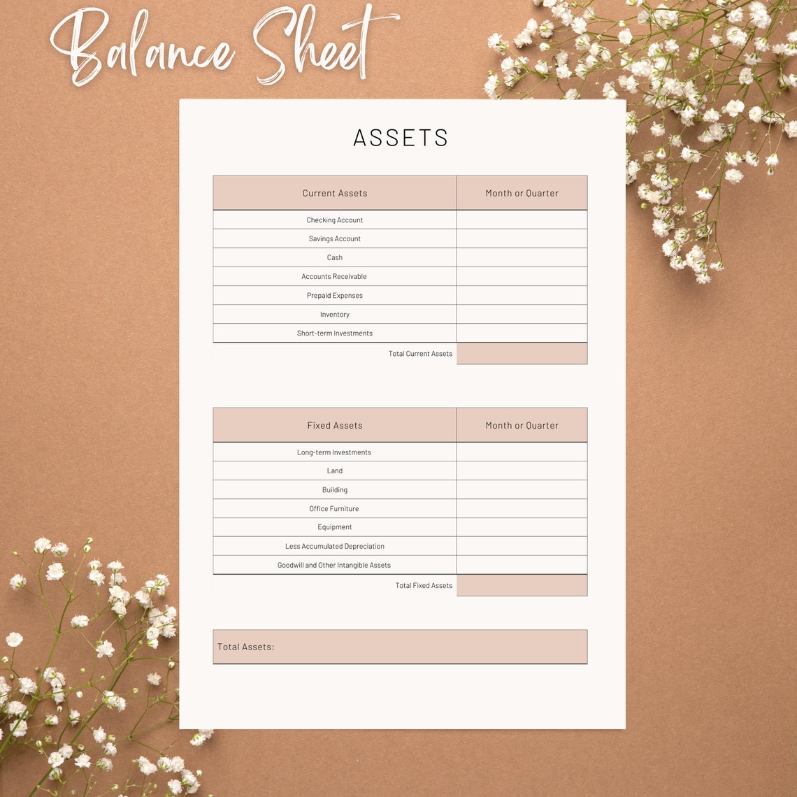 Balance Sheet | Printable Template | Instant Download - Etsy