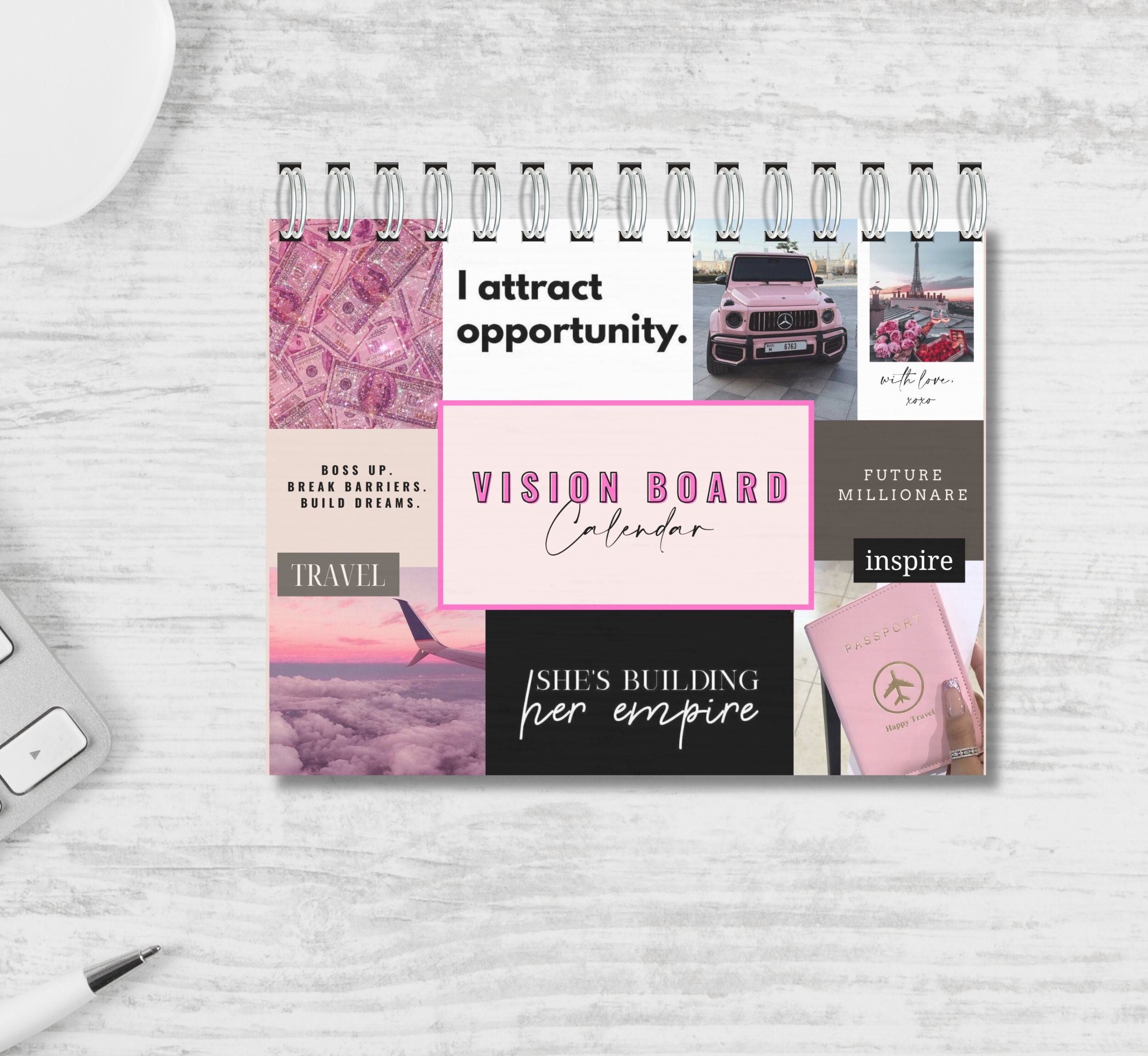 Printable Calendar, Digital Vision Board Calendar, Editable Affirmation ...