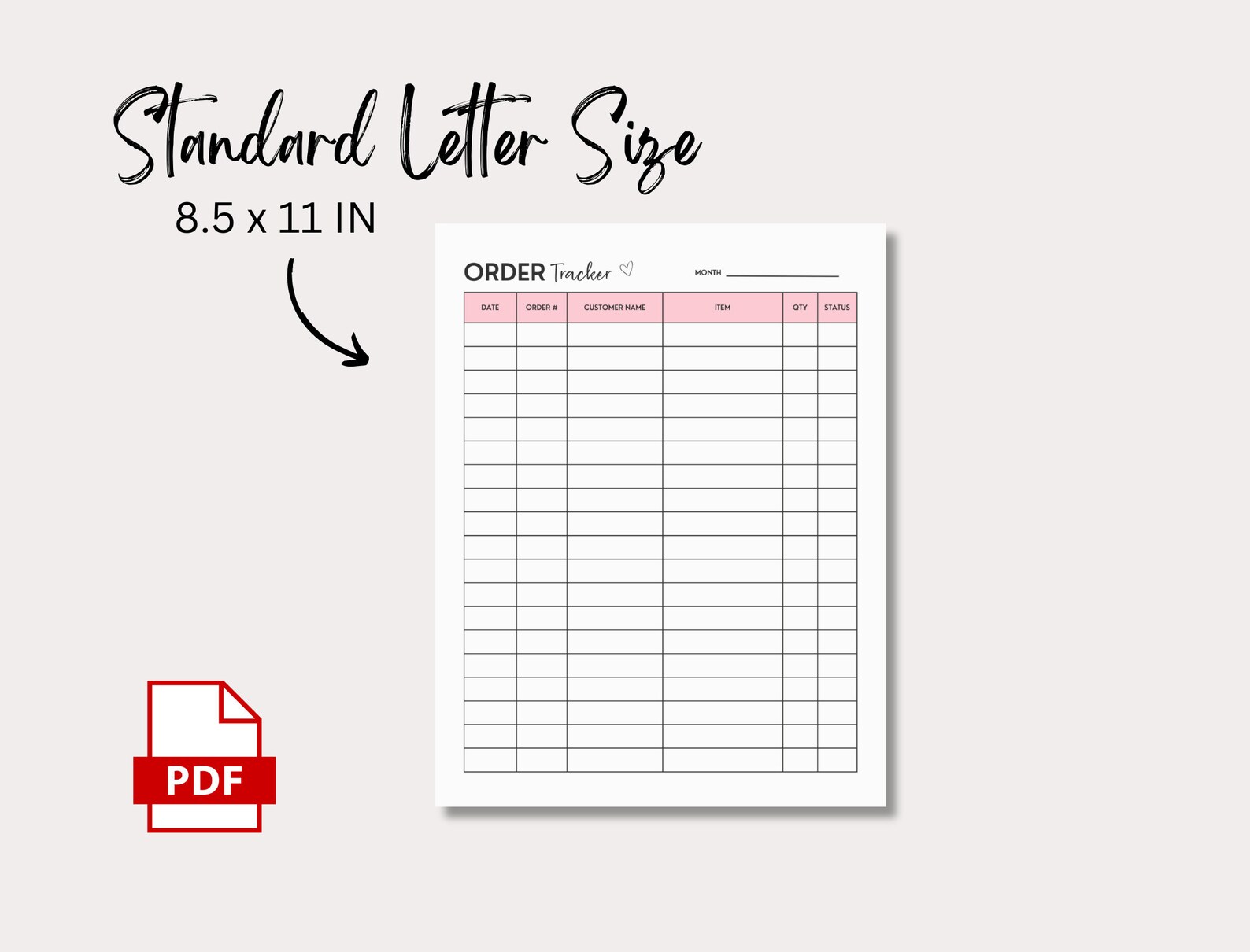 Printable Order Tracker (pink Version), 8 X 11.5 ", Small Business ...