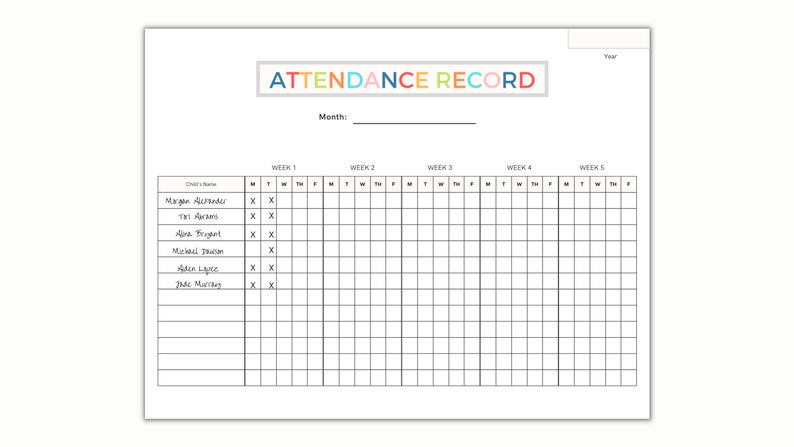5 Week Editable Student Attendance Sheet | Daycares, Homeschools ...