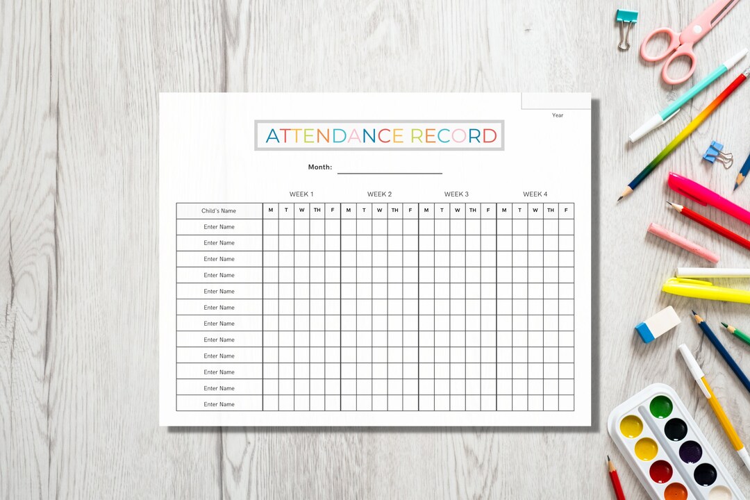 Editable Monthly Student Attendance Sheet (4 Weeks), 11 X 8.5 ...