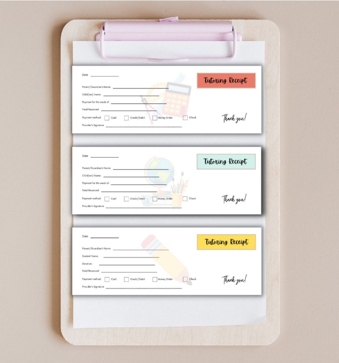 Printable Tutoring Receipt Templates | Instant Download - Etsy