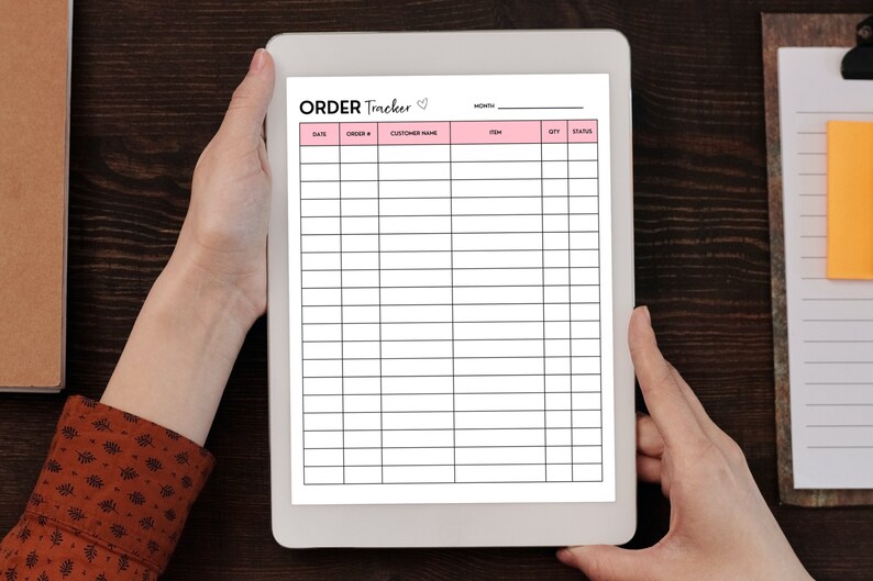 Printable Order Tracker (pink Version), 8 X 11.5 ", Small Business ...