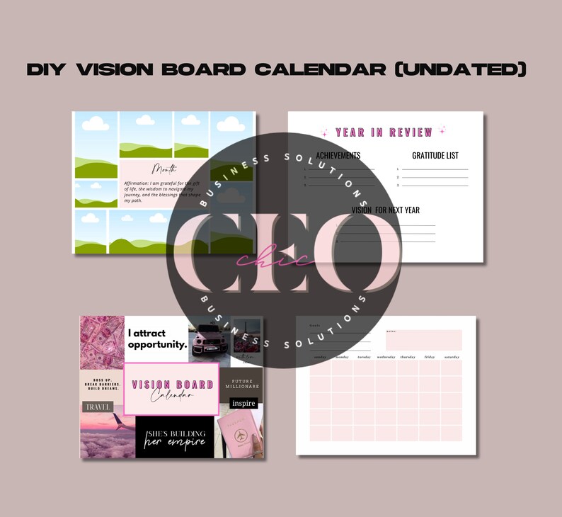 Printable Calendar, Digital Vision Board Calendar, Editable Affirmation ...