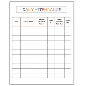 Daily Attendance Sign in Sheet multicolor Version, Daycares ...