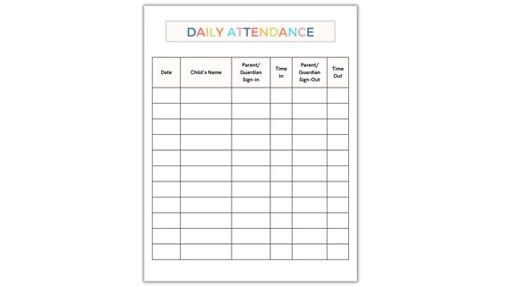 Daily Attendance Sign in Sheet multicolor Version - Etsy