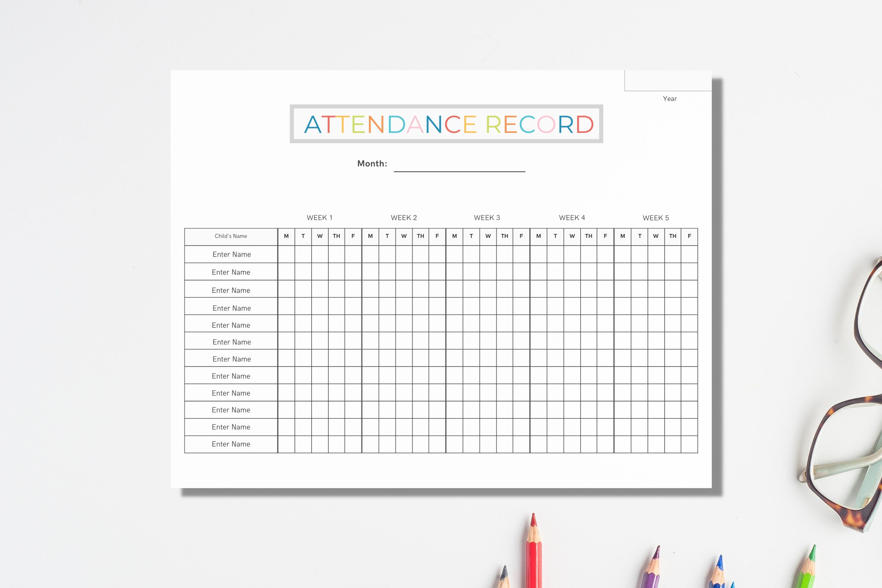 5 Week Editable Student Attendance Sheet Daycares, Homeschools ...