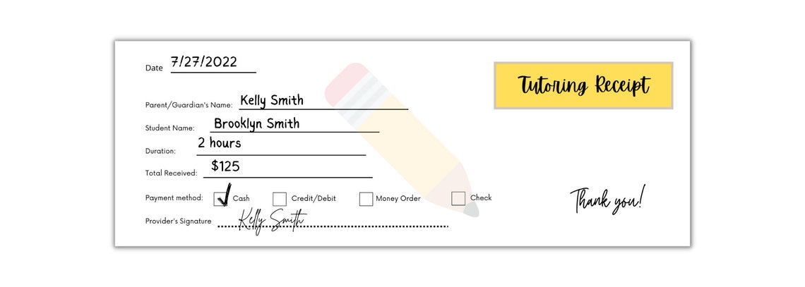 Printable Tutoring Receipt Templates | Instant Download - Etsy