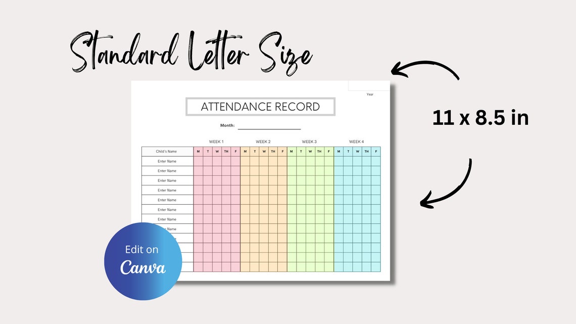Editable Multicolor Student Attendance Tracker (4 Weeks), Daycares ...