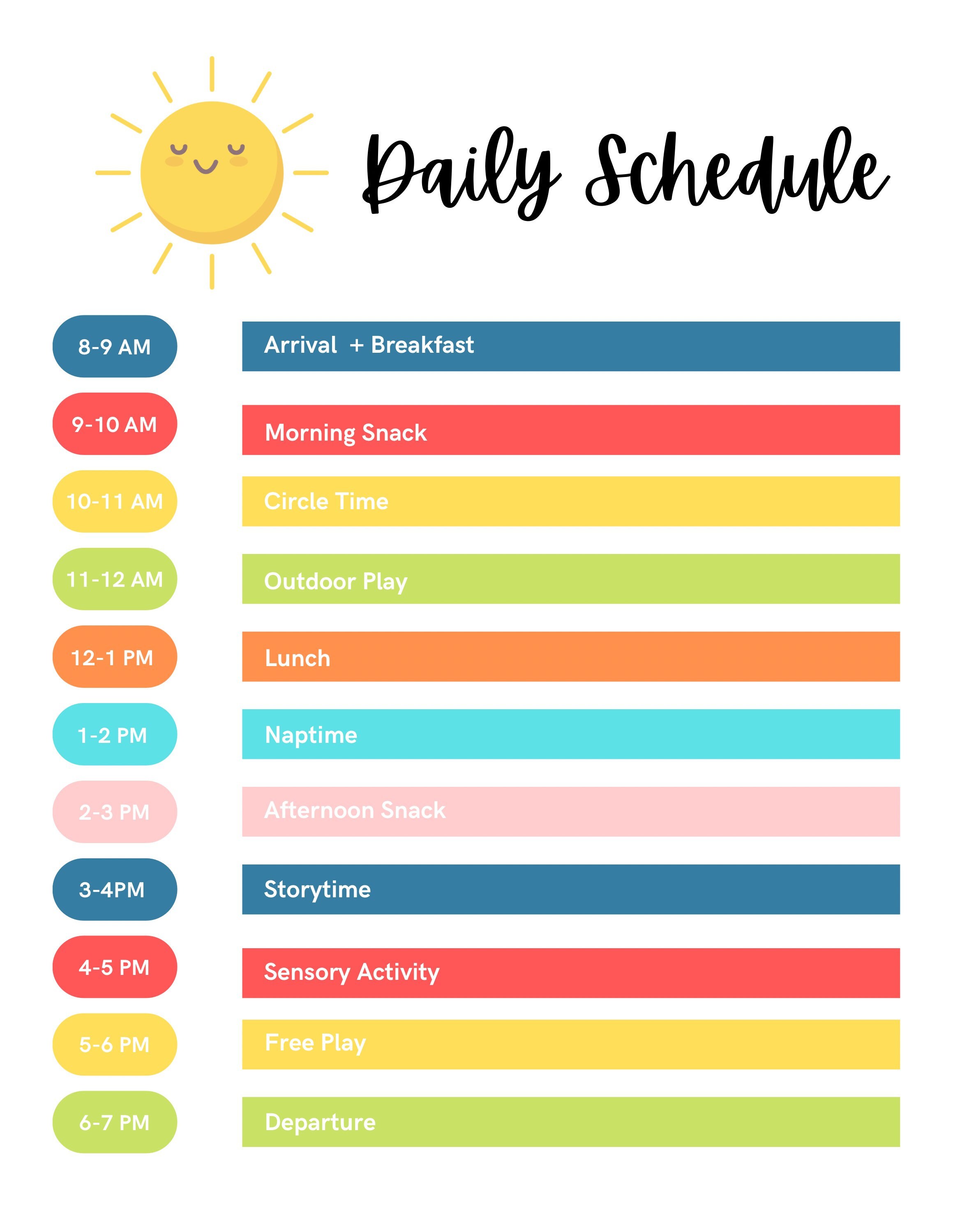 Made-to-order Daily Schedules for Daycares Homeschools - Etsy