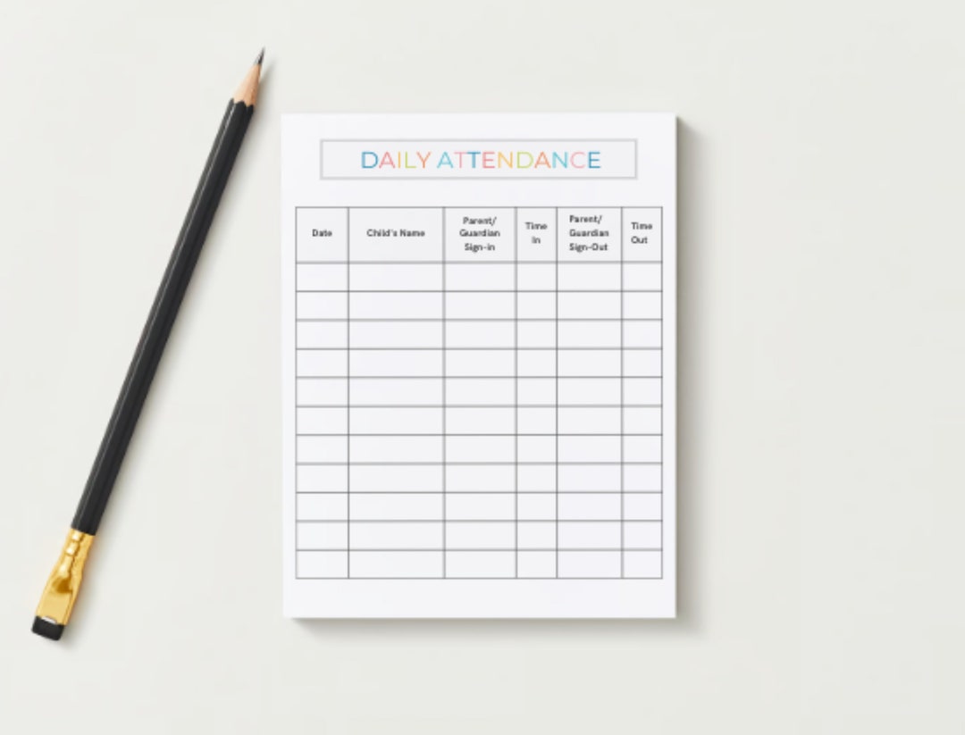 Daily Attendance Sign in Sheet (multicolor Version), Daycares ...