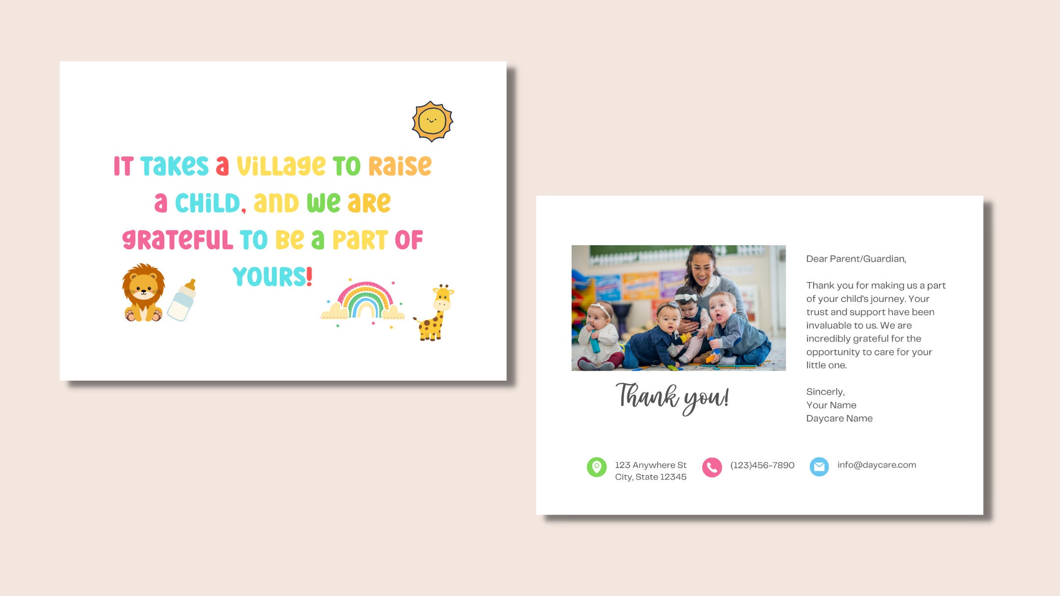 Parent Appreciation Card 5 X 7 Daycare Thank You Card Home Daycare ...