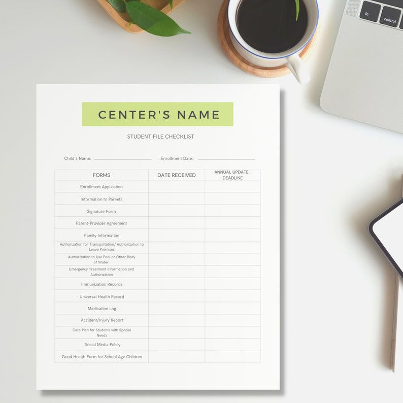 Student File Checklist, Daycare Files, Child Care Document Organization ...