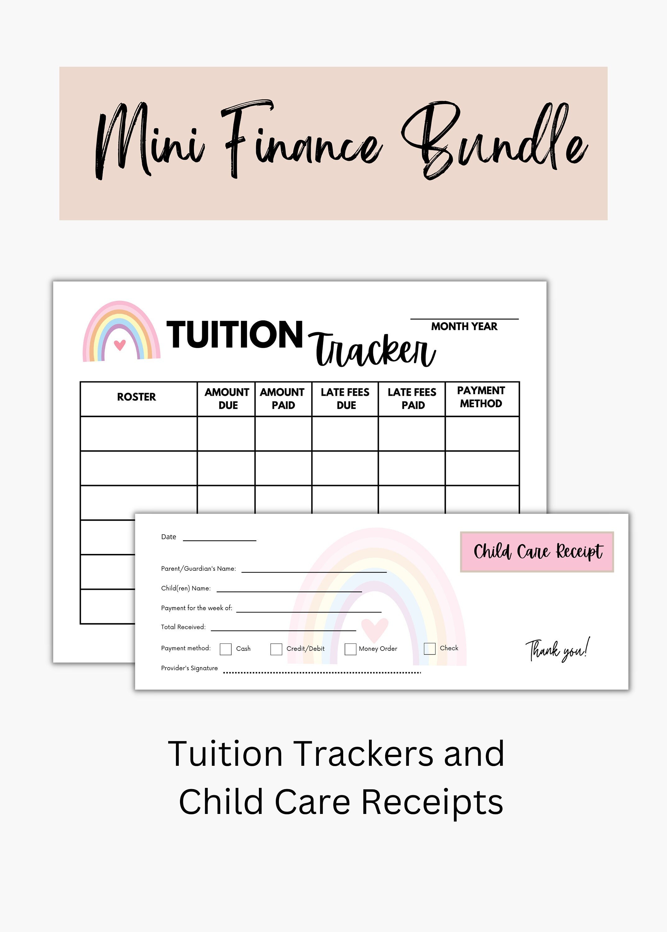 Mini Finance Bundle: Tuition Trackers and Child Care Receipts | Daycares, Homeschools ...