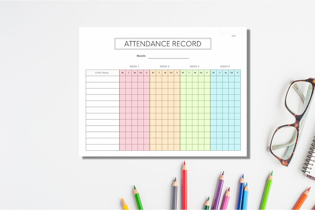 Printable Multicolor Student Attendance Trackers (4 Weeks), Daycares ...