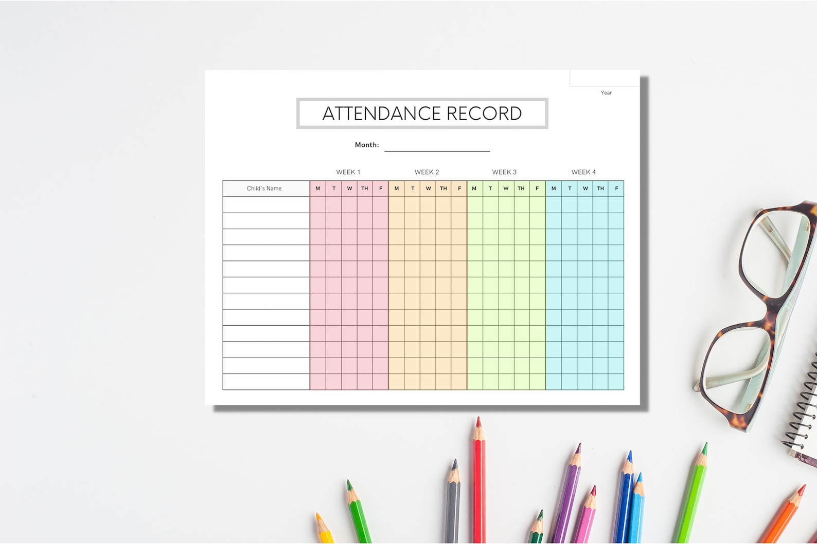 Printable Multicolor Student Attendance Trackers (4 Weeks), Daycares ...