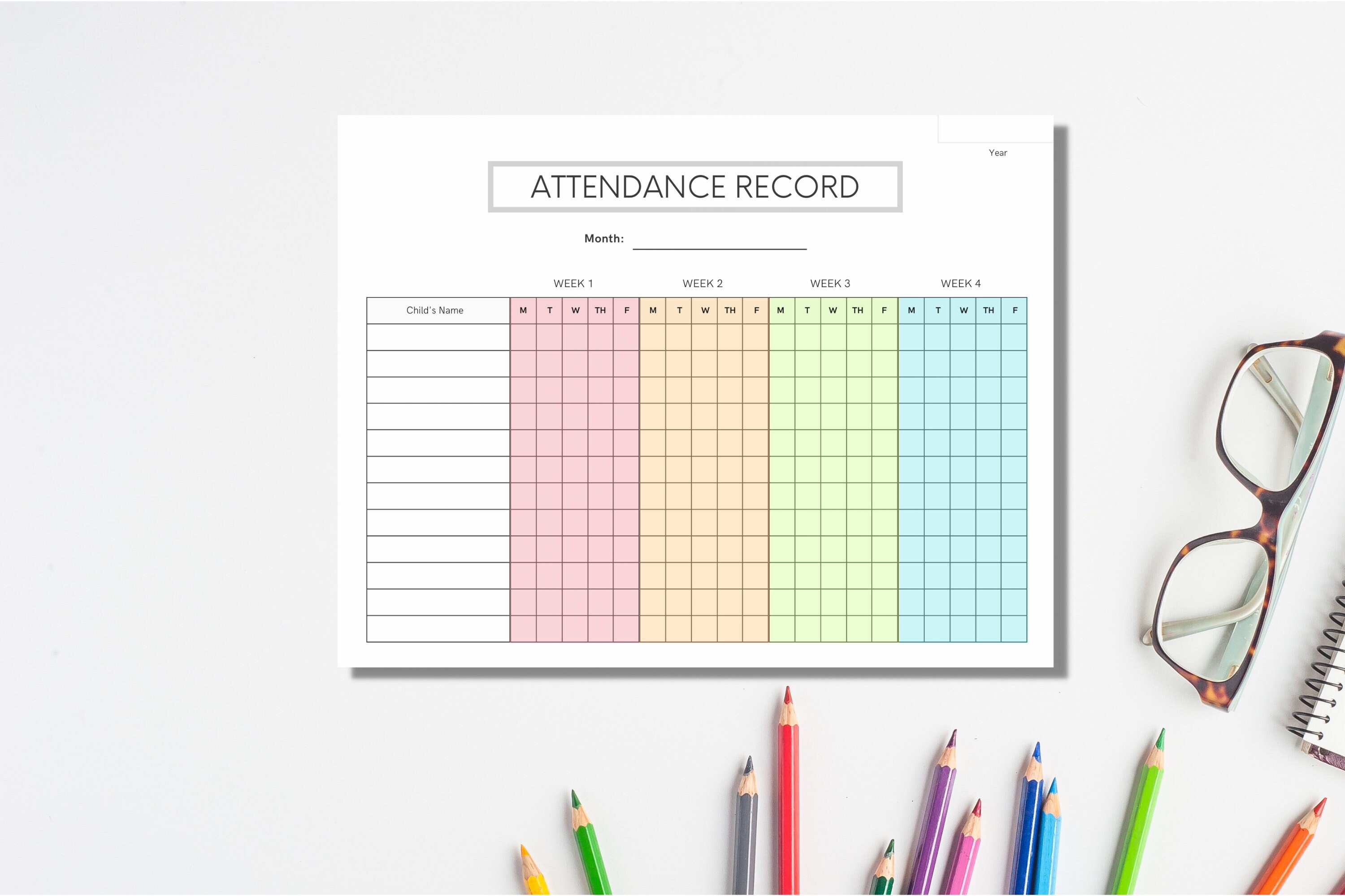 Printable Multicolor Student Attendance Trackers (4 Weeks), Daycares ...