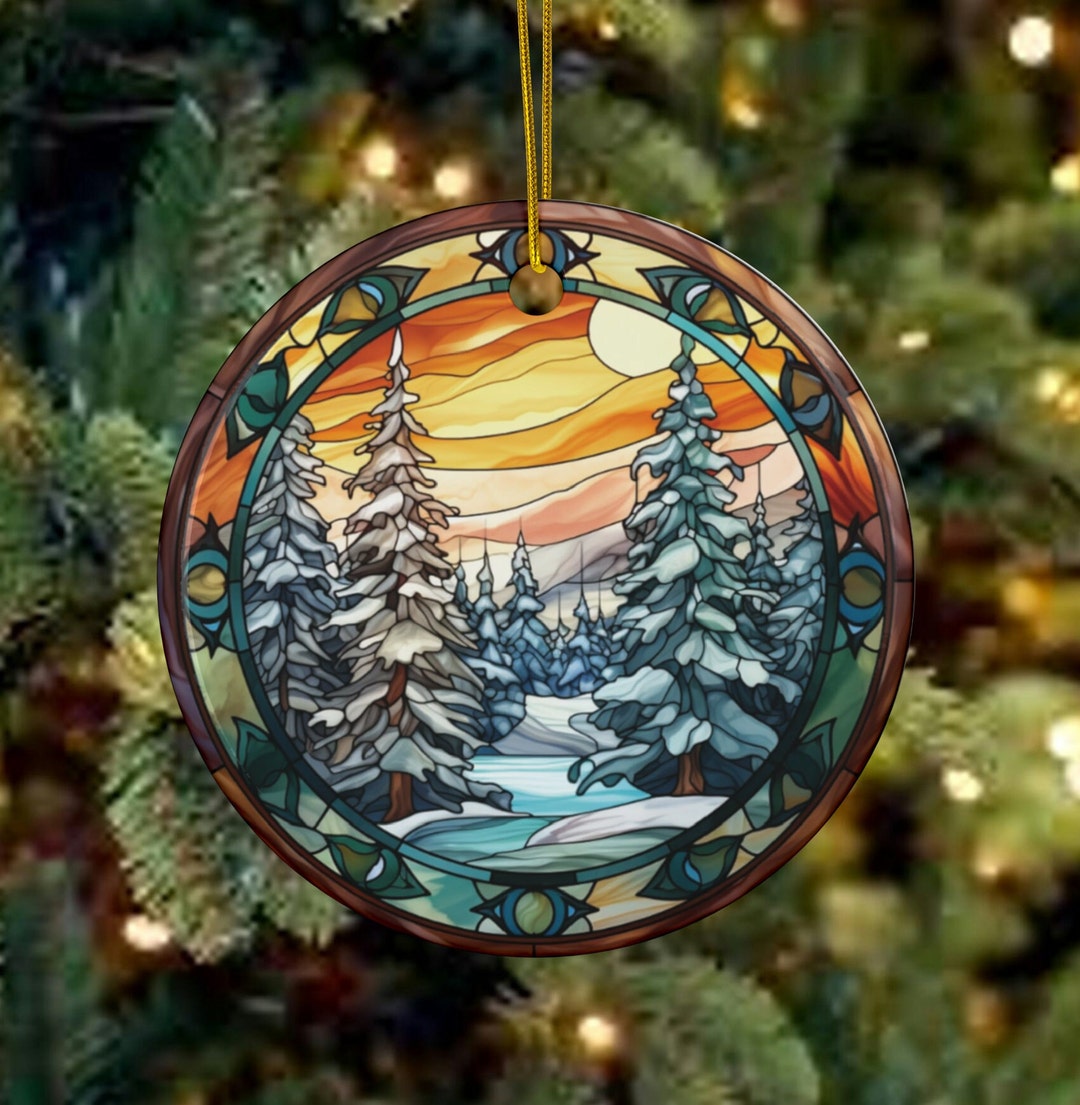 Faux Stained Glass Evergreen Tree Christmas Ornament. Ceramic Christmas ...