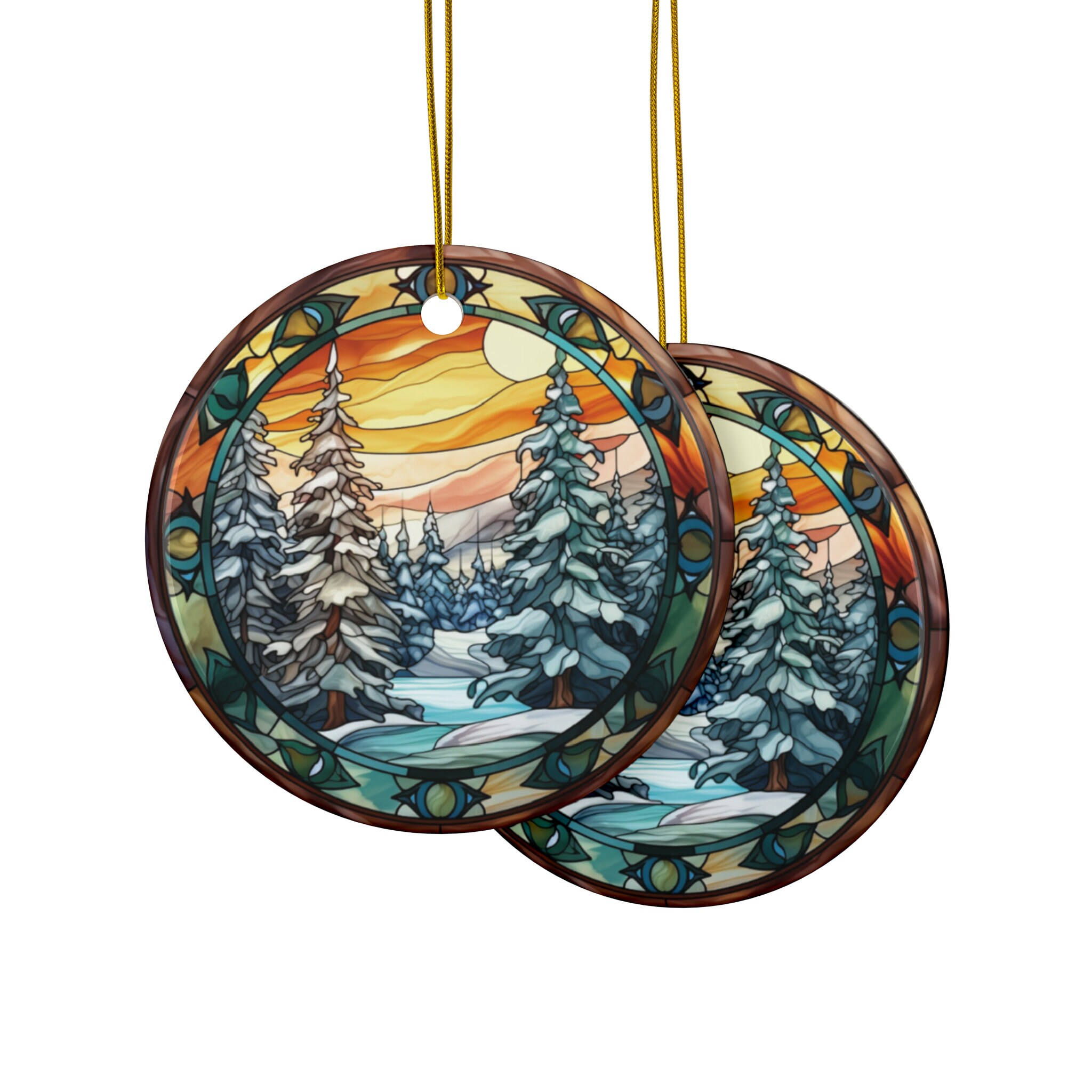 Faux Stained Glass Evergreen Tree Christmas Ornament. Ceramic Christmas ...