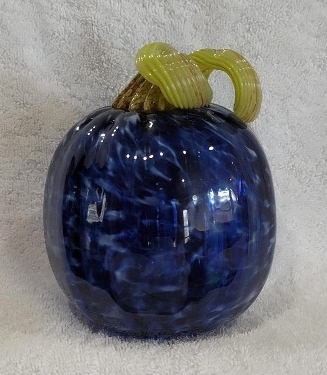 Hand Blown Blue Glass Pumpkin - Etsy