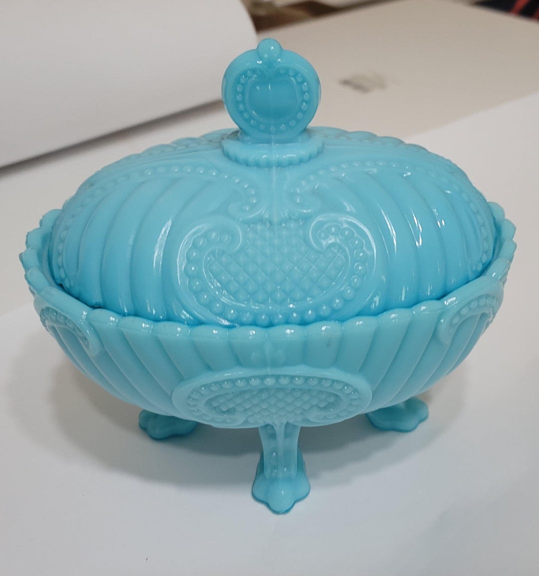 Portieux Vallerysthal Blue Milk Glass Candy Dish - Etsy
