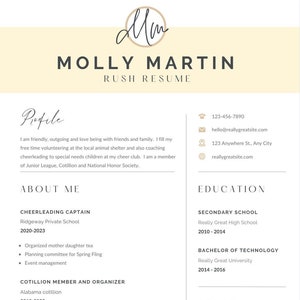 Rush Resume, Sorority Resume, Rush Week Applications, Rush Guidance ...