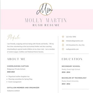 Rush Resume, Sorority Resume, Rush Week Applications, Rush Guidance ...