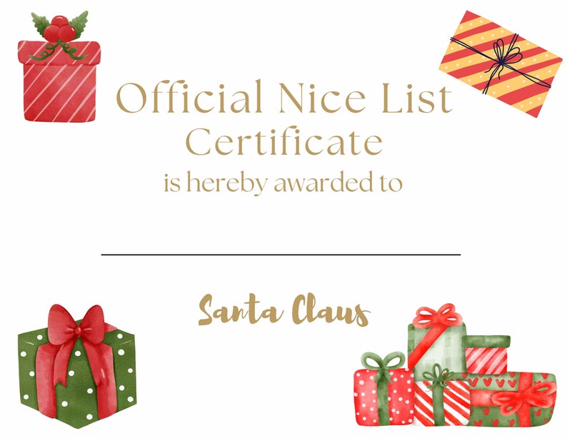Nice List Certificate, Printable PDF, Digital Download Nice Certificate ...