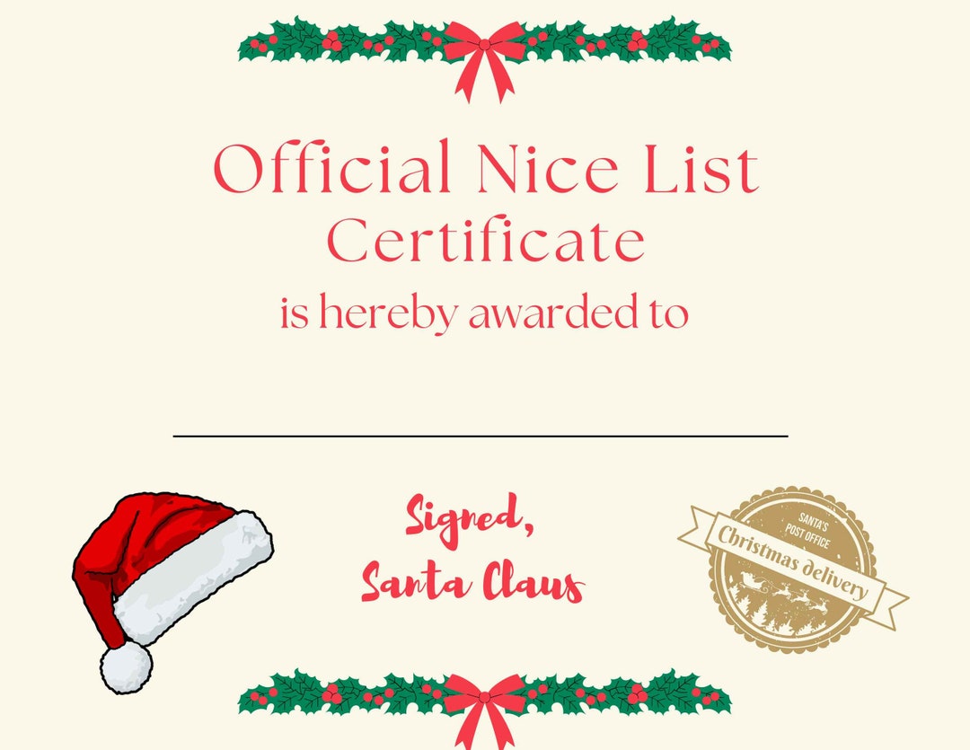 Nice List Certificate, Printable PDF, Digital Download Nice Certificate ...